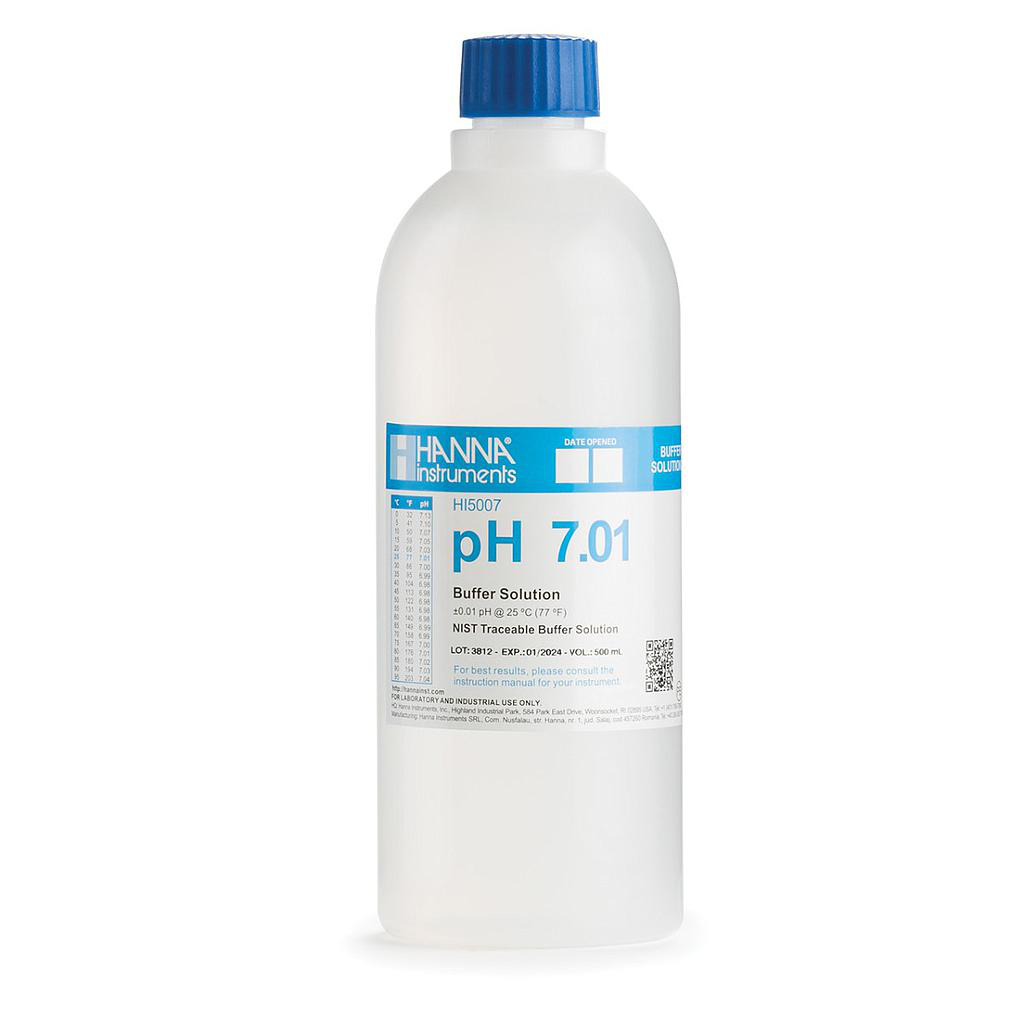 Buffer de calibración técnica de pH 7.01 (500 mL) Hanna Instruments HI5007 | Equipamiento Cientifico