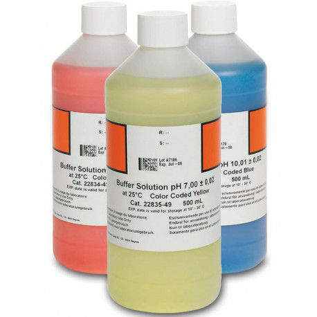 Pack de solución buffer X 3 codificado por color, pH 4.01, pH 7.00 y pH 10.01, 500 ml Hach ...